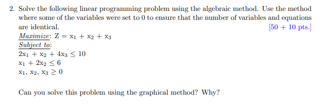 Solved 2. Solve the following linear programming problem | Chegg.com