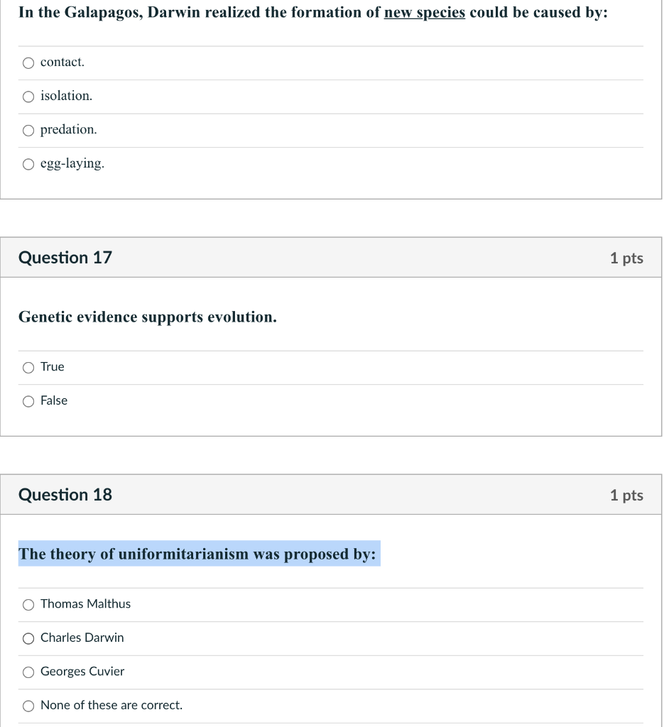 Solved In the Galapagos, Darwin realized the formation of | Chegg.com