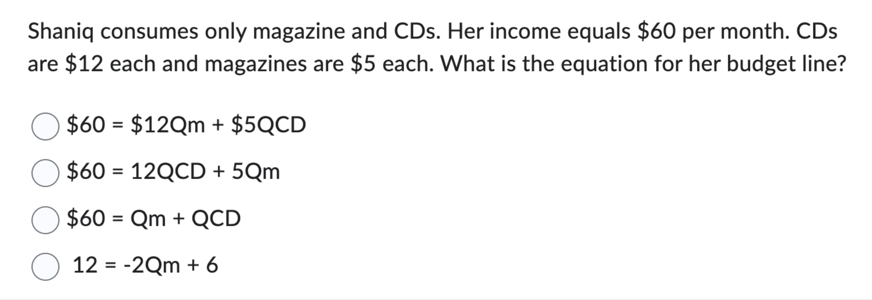 Solved Shaniq consumes only magazine and CDs. ﻿Her income | Chegg.com