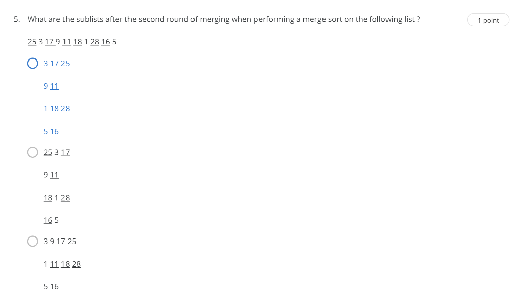 Solved 5. What are the sublists after the second round of | Chegg.com