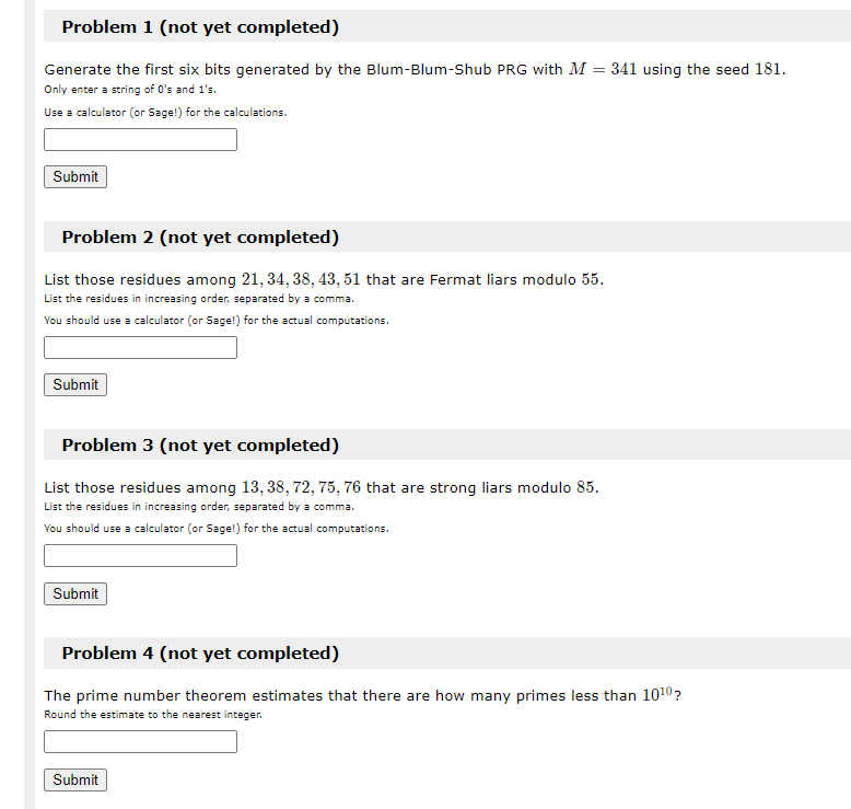 Solved Problem 1 (not yet completed) Generate the first six | Chegg.com
