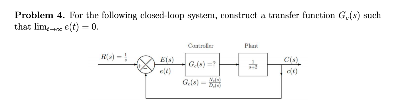 Solved Problem 4. For the following closed-loop system, | Chegg.com