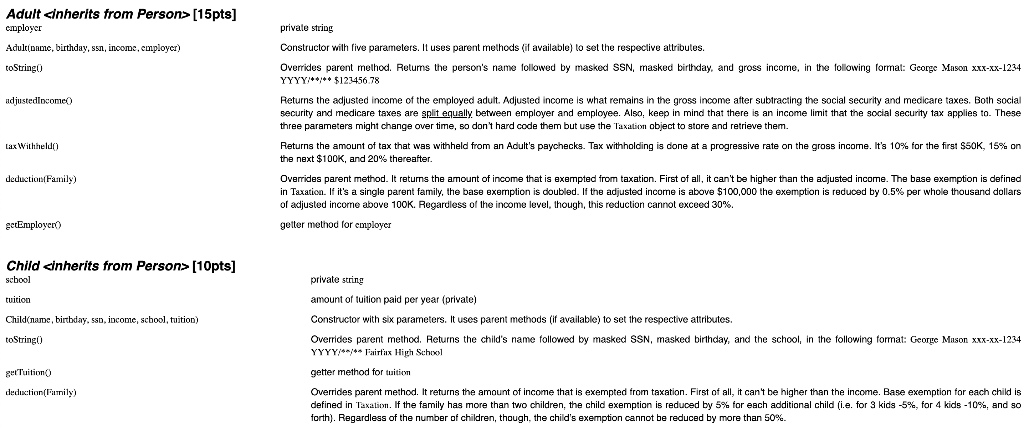 Tasks You must implement the following classes based | Chegg.com