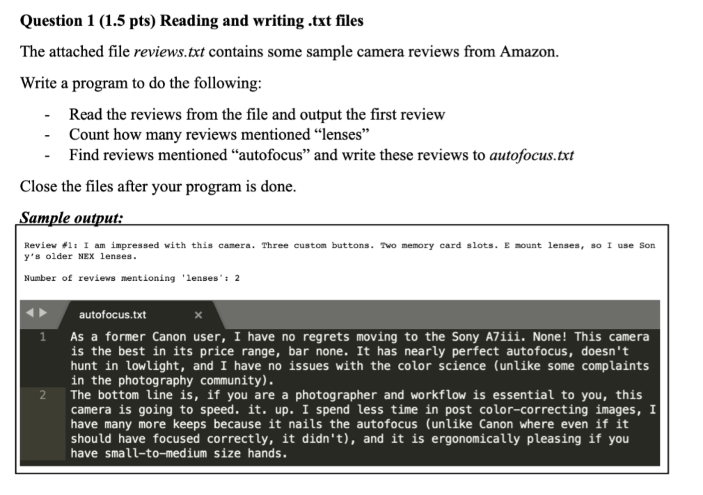 Solved Question 1 (1.5 pts) Reading and writing .txt files | Chegg.com