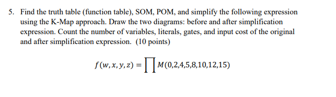 Solved 5 Find The Truth Table Function Table Som Pom 6248