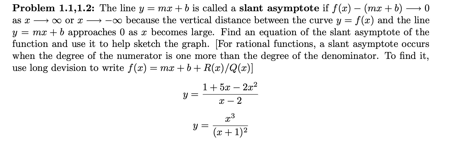 Solved Problem 1.1,1.2: The line y=mx+b is called a slant | Chegg.com