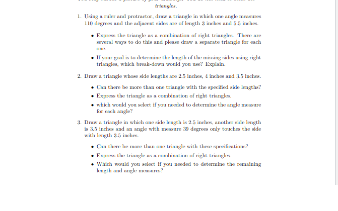 Solved 1. Using a ruler and protractor, draw a triangle in | Chegg.com