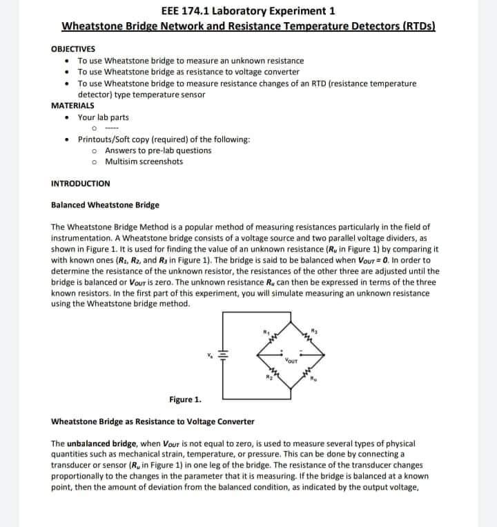 Balanced Wheatstone Bridge The Wheatstone Bridge | Chegg.com
