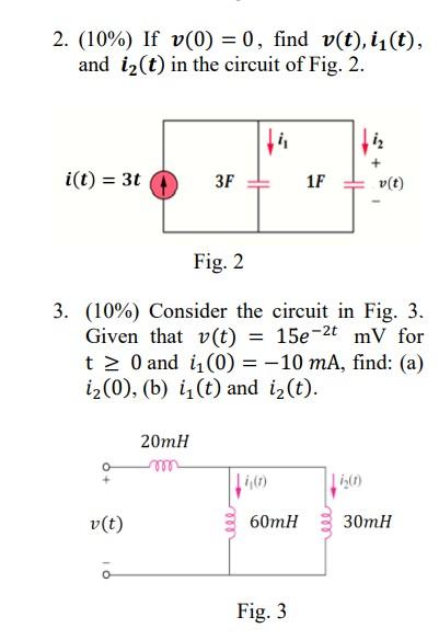 Solved 2. If 𝒗(0) = 0, find 𝒗(𝒕),𝒊𝟏(𝒕) , and 𝒊𝟐(𝒕) | Chegg.com