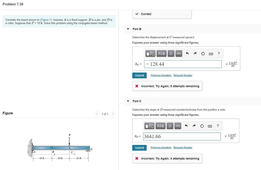 Solved Problem 7.38 Correct Consider the beam shown in | Chegg.com