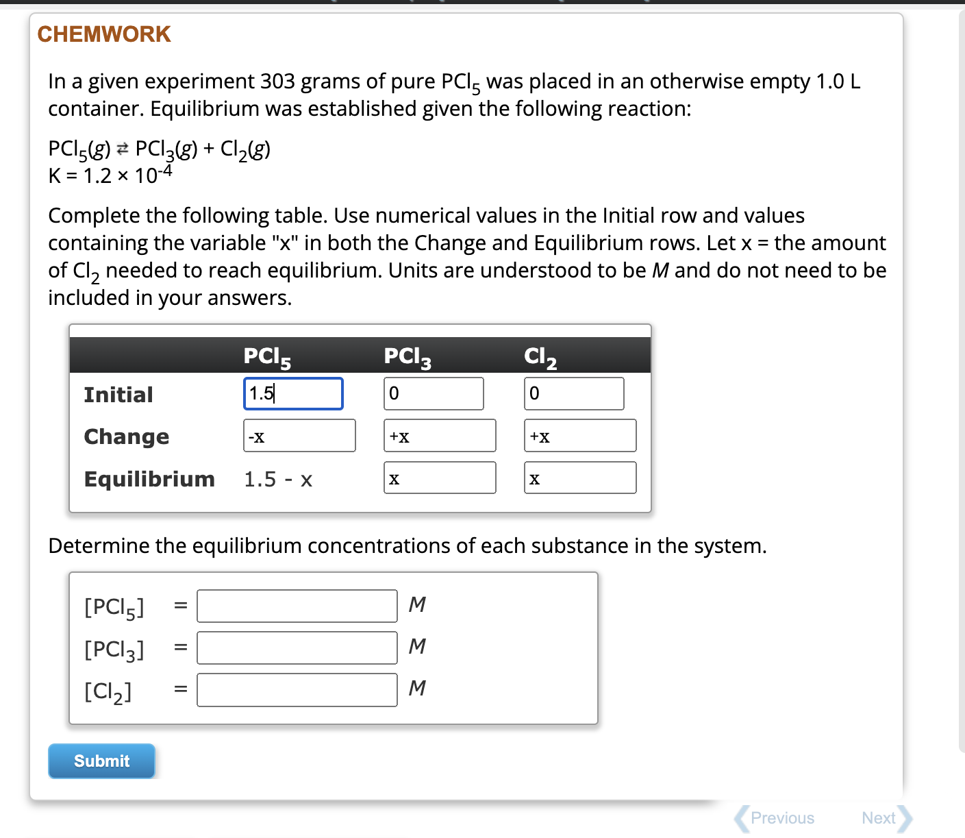 Solved In a given experiment 303 grams of pure PCl5 was | Chegg.com