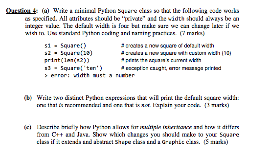 Solved Question 4: (a) Write a minimal Python Square class | Chegg.com