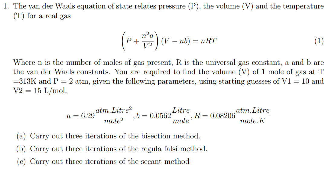 Solved The van der Waals equation of state relates pressure | Chegg.com