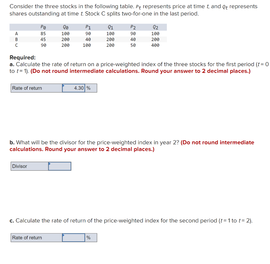Solved Consider the three stocks in the following table. Pt | Chegg.com