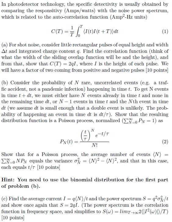 In photodetector technology, the specific detectivity | Chegg.com