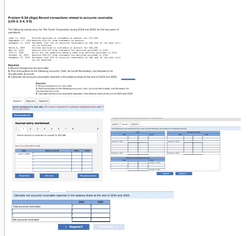 Solved Problem 5-3A (Algo) Record transactions related to | Chegg.com