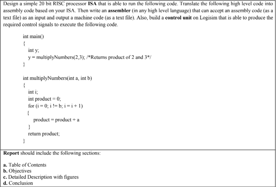 Design a simple 20 bit RISC processor ISA that is | Chegg.com