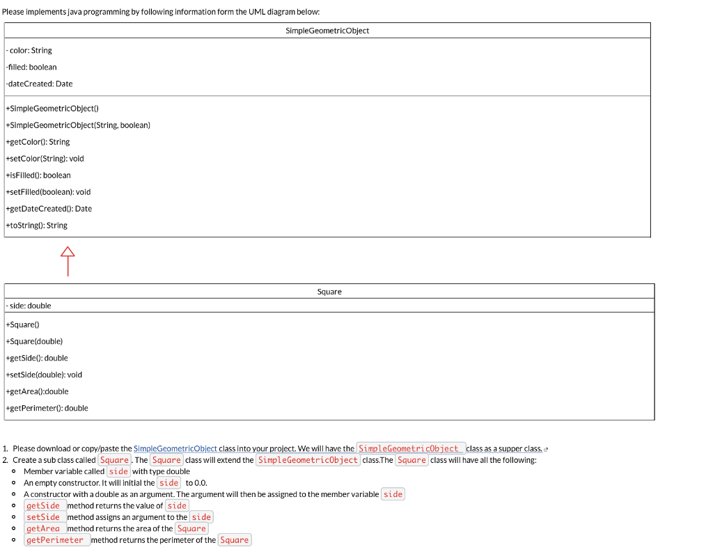 Solved Please implements java programming by following | Chegg.com