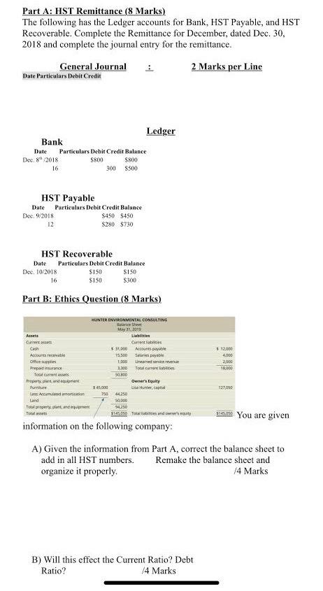 Solved Part A: HST Remittance (8 Marks) The following has | Chegg.com