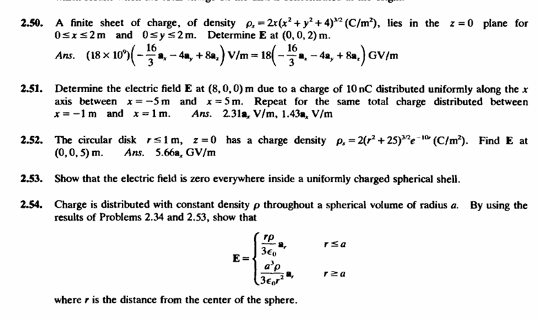 Solved 2.50. ﻿A finite sheet of ﻿charge, of ﻿density | Chegg.com