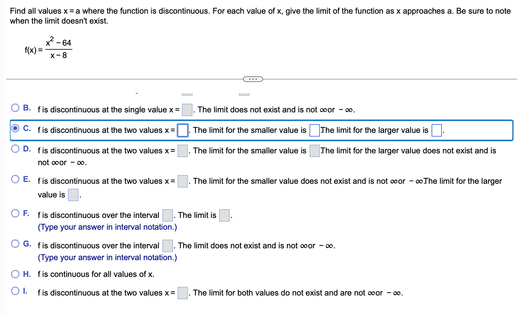 Solved Find all values x=a where the function is | Chegg.com
