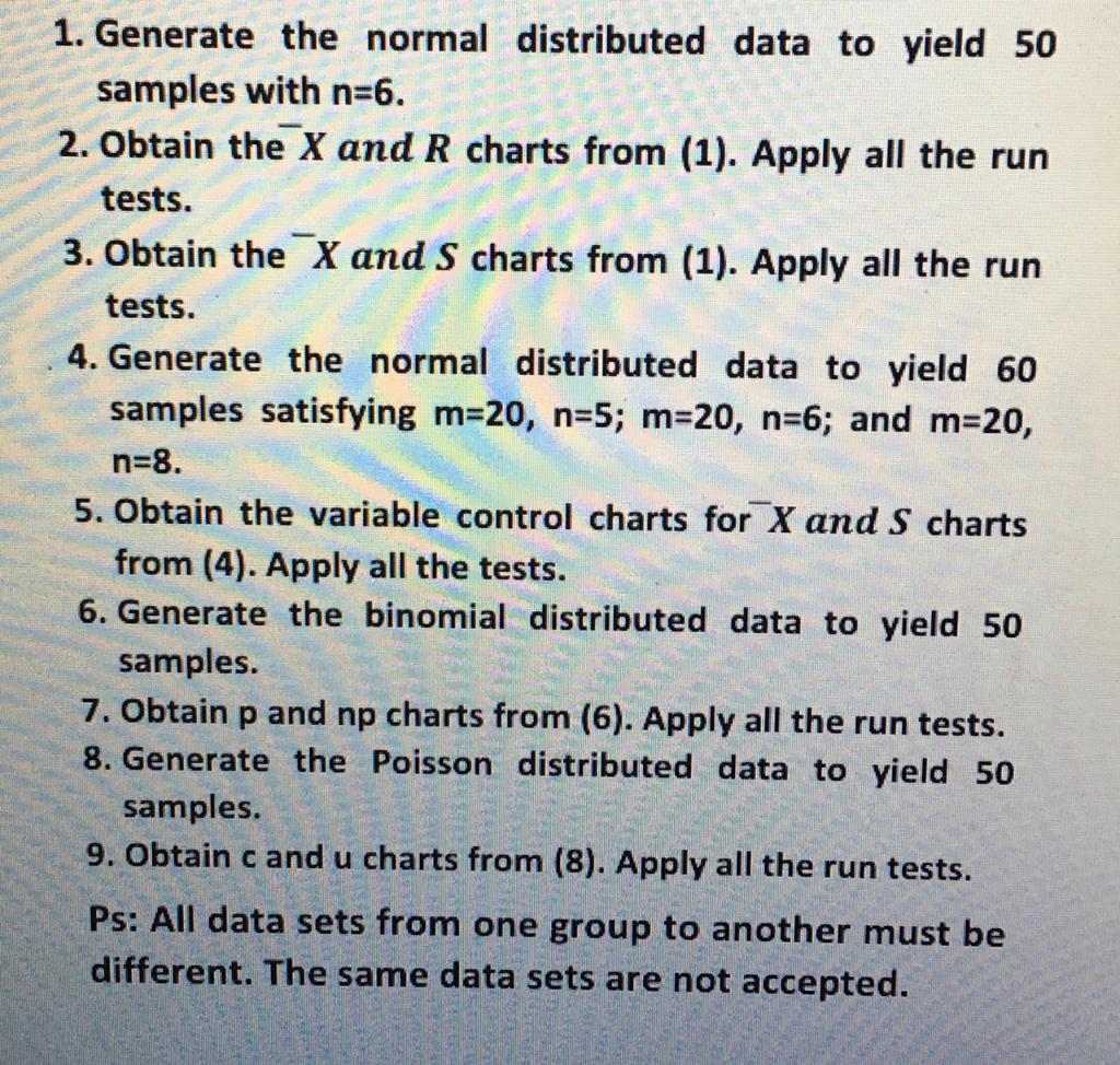 1. Generate the normal distributed data to yield 50 | Chegg.com