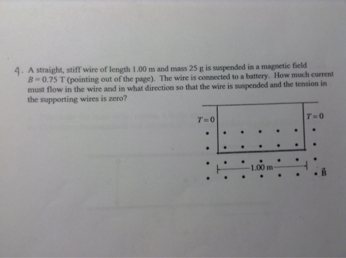 Solved A straight, stiff wire of length 1.00 m and mass 25 g | Chegg.com