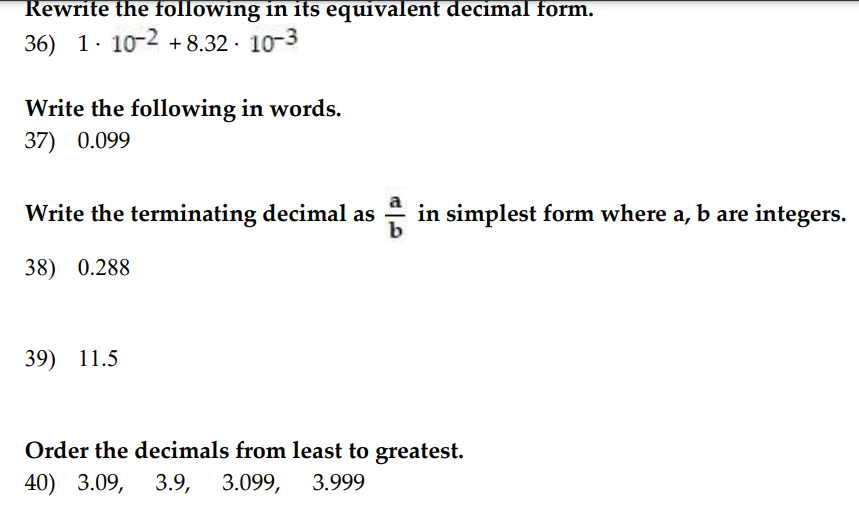 Solved Rewrite the following in its equivalent decimal form. | Chegg.com