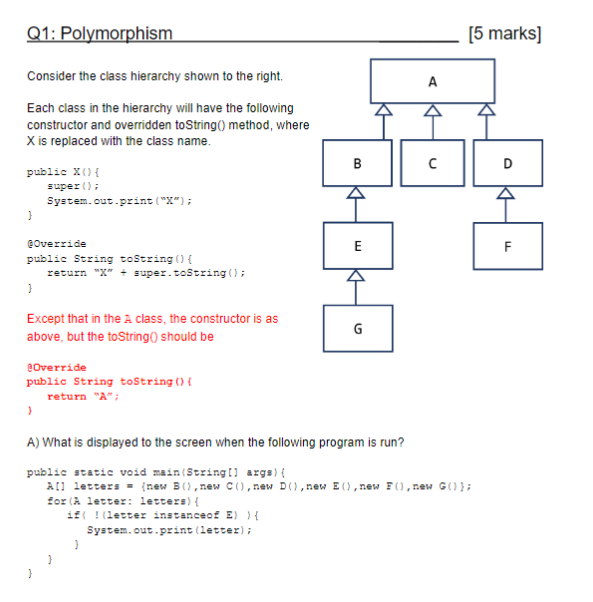Solved Q1: Polymorphism [5 marks] A Consider the class | Chegg.com