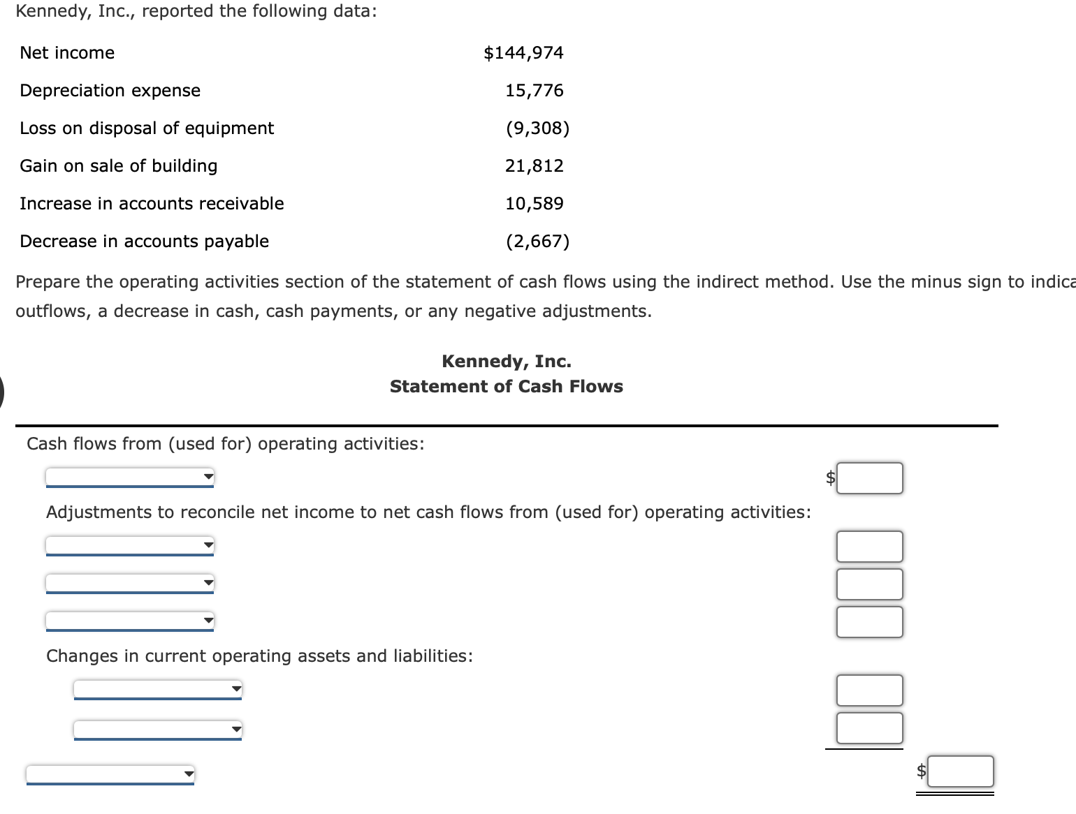Solved Kennedy, Inc., reported the following data:Prepare | Chegg.com