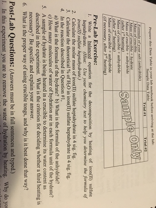 Solved Prepare this Data Table in your lab notebook before | Chegg.com