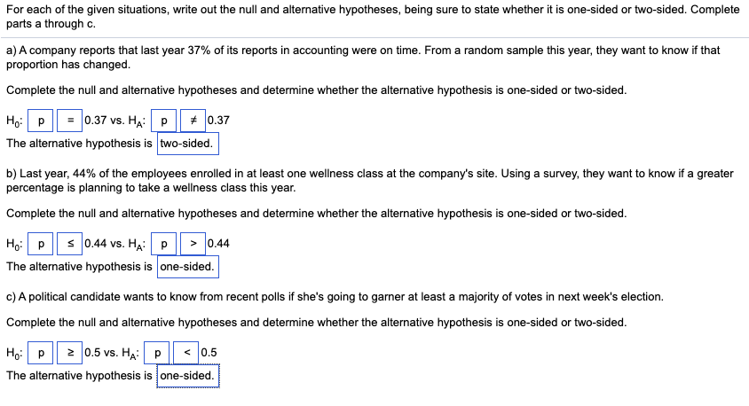 Solved For Each Of The Given Situations Write Out The Null