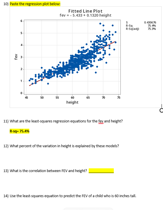 Solved 10) Paste the regression plot below: 11) What are the | Chegg.com