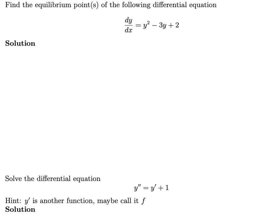 Solved Find the equilibrium point(s) of the following | Chegg.com