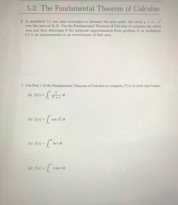 5.3: The Fundamental Theorem of Calculus 6. In | Chegg.com