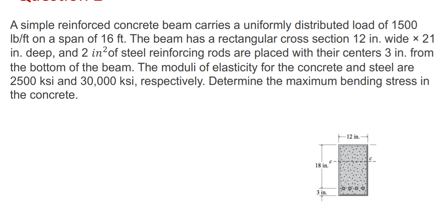 Solved A simple reinforced concrete beam carries a uniformly | Chegg.com
