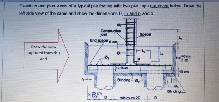 Solved Elevation and plan views of a typical pile footing | Chegg.com
