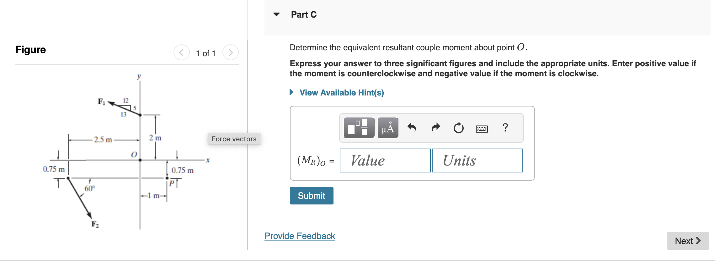 Solved Replace the force system (Figure 1) by an equivalent | Chegg.com