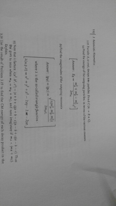 Solved 112 ) Relativistic Kinematics 3.19 Partide A, at | Chegg.com