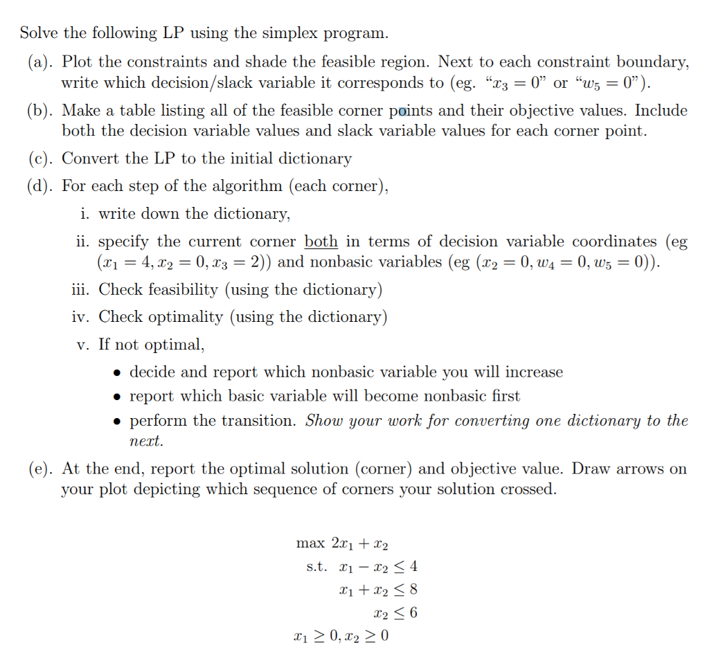 Solved Solve the following LP using the simplex program (a). | Chegg.com