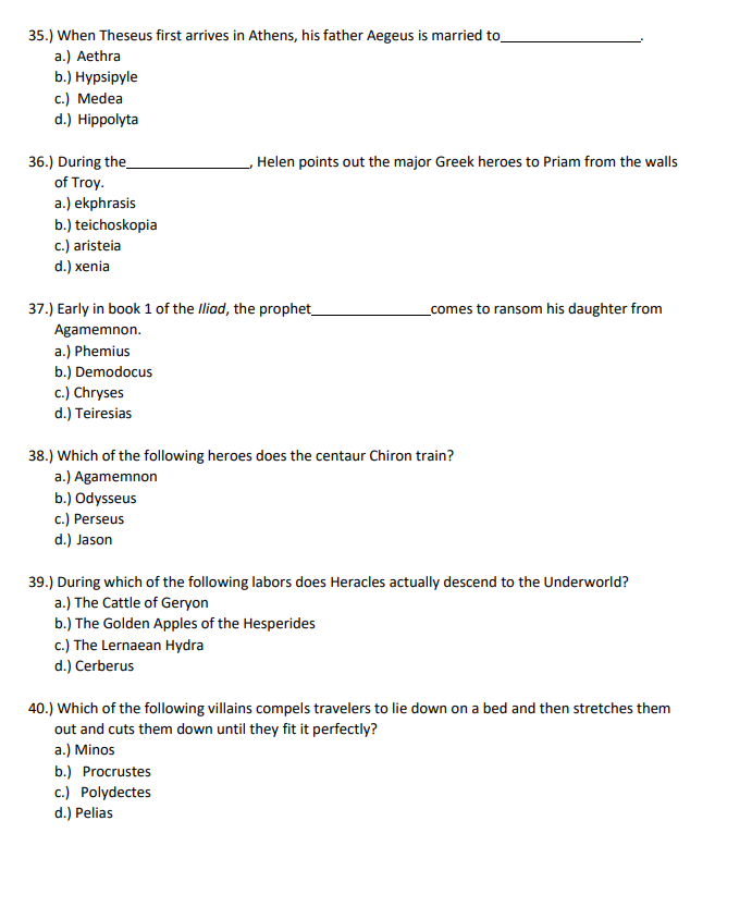 Solved 35.) When Theseus first arrives in Athens, his father | Chegg.com