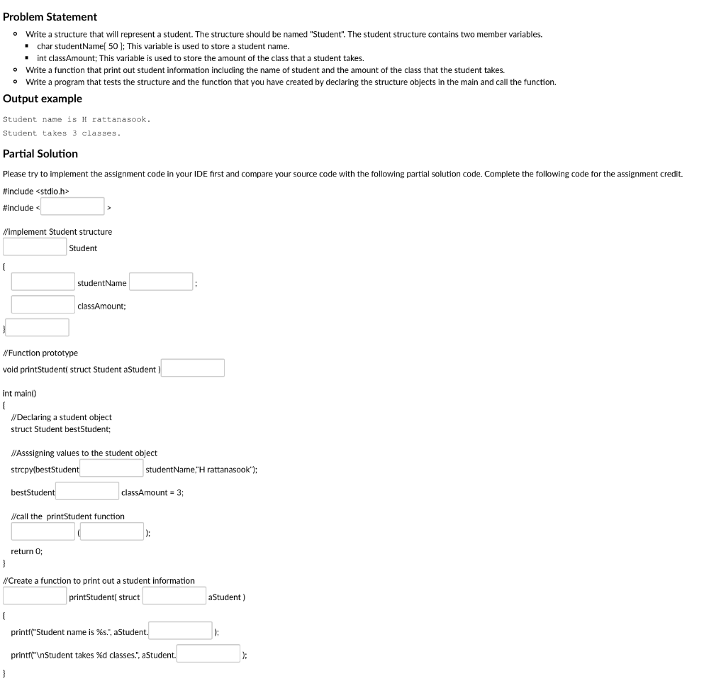 Solved Problem Statement - Write a structure that will | Chegg.com