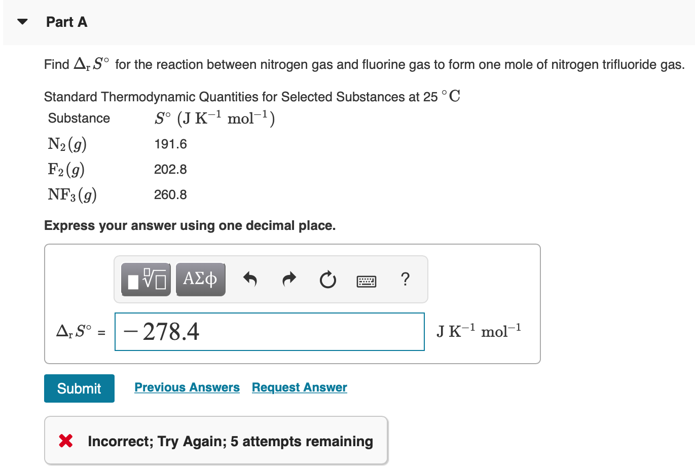 Solved Part B Calculate the standard entropy change for the | Chegg.com