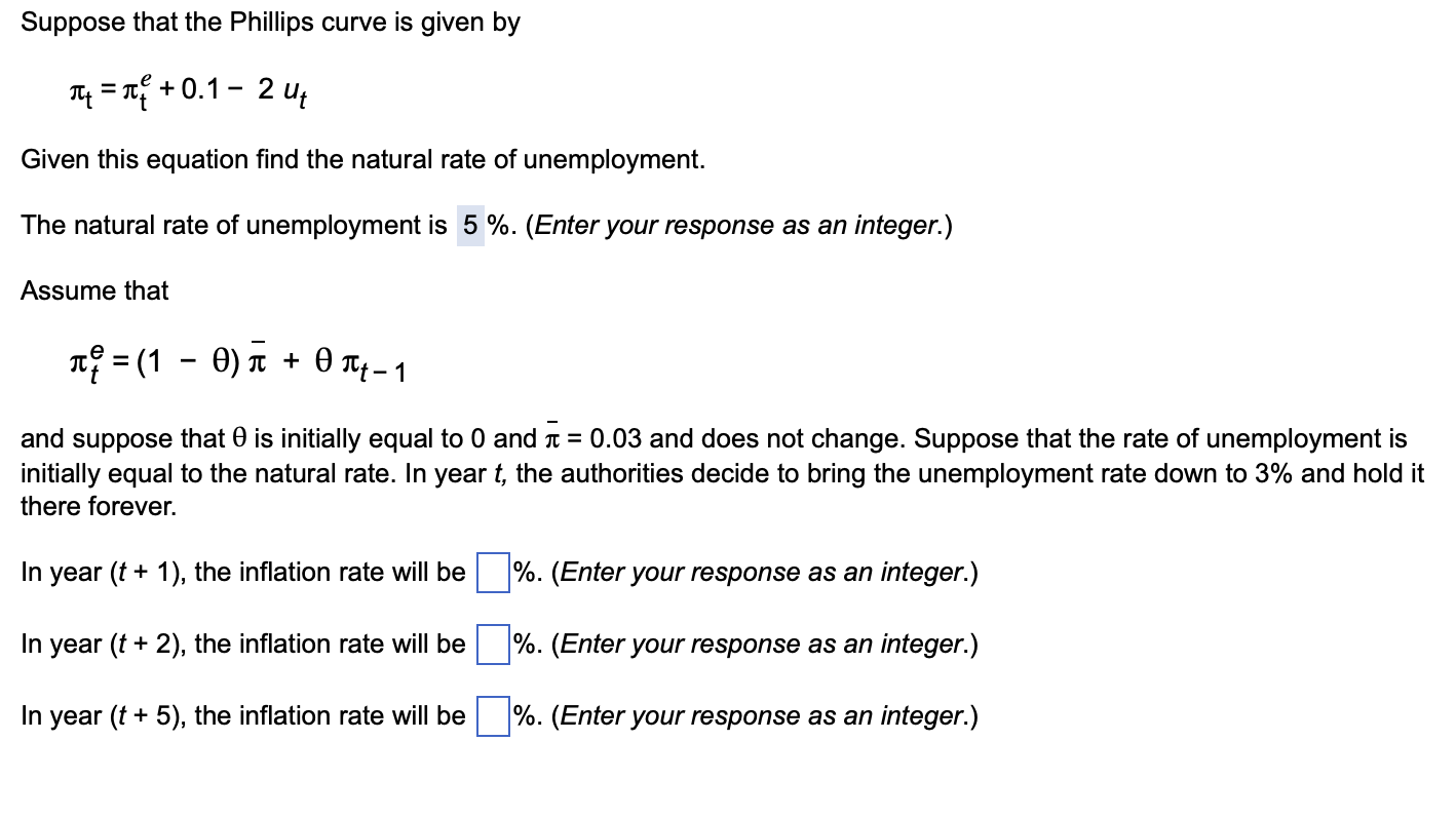 Solved Suppose that the Phillips curve is given by | Chegg.com