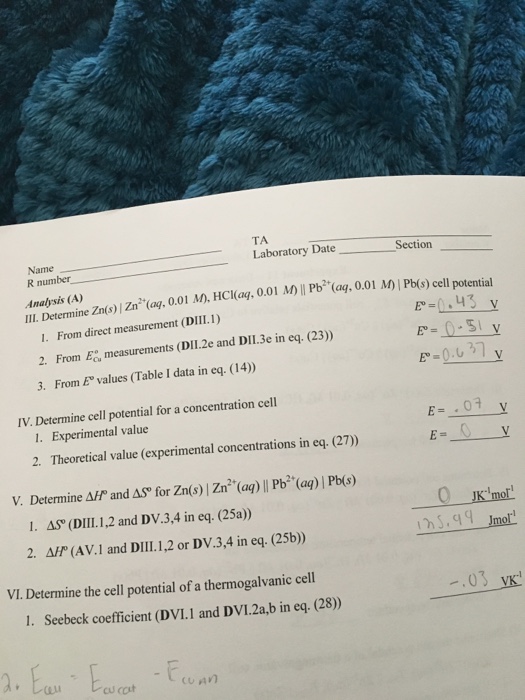 R Name number TA. Laboratory Date Section Experiment | Chegg.com