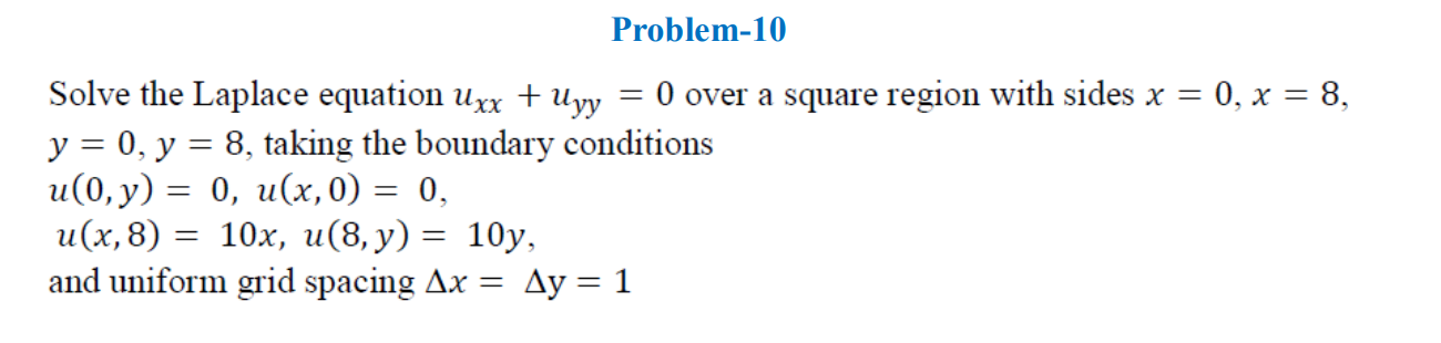 Solved Problem-10 Solve the Laplace equation Uxx + Uyy = 0 | Chegg.com