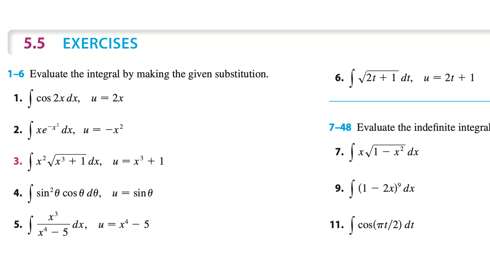 Solved 5.5 EXERCISES 1-6 Evaluate the integral by making the | Chegg.com