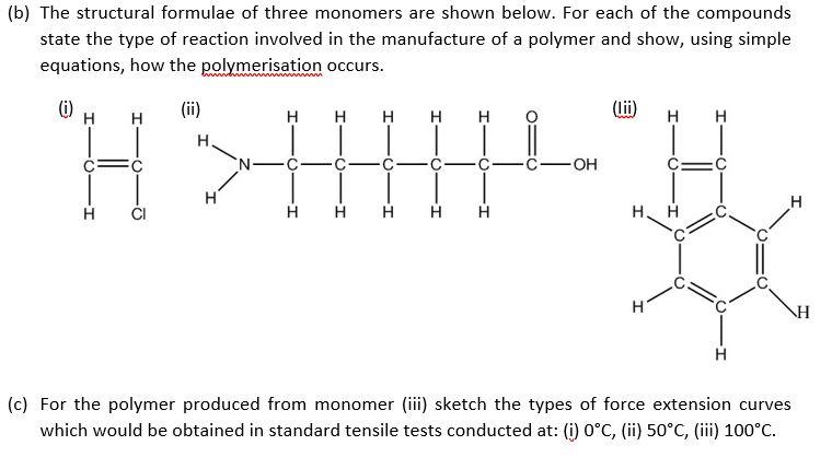 Solved (b) The structural formulae of three monomers are | Chegg.com