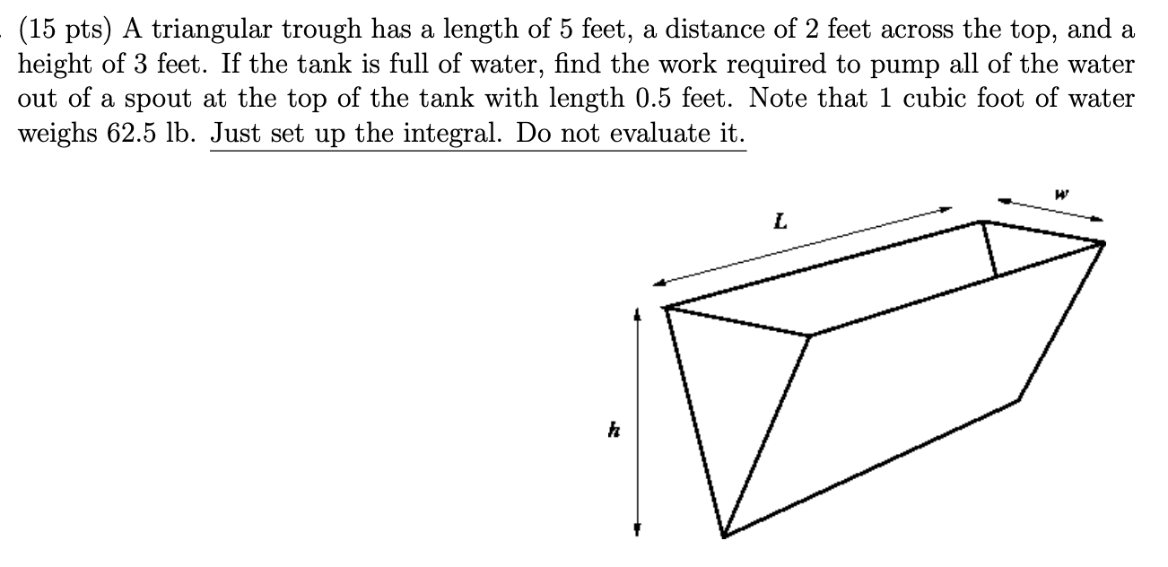 Solved (15 pts) A triangular trough has a length of 5 feet, | Chegg.com