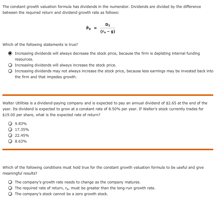 Solved The constant growth valuation formula has dividends | Chegg.com